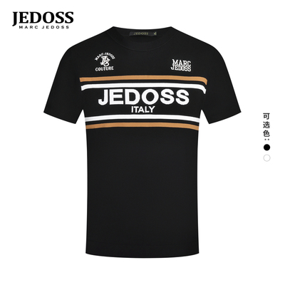 JEDOSS/爵迪斯男装春季新款LOGO字母提花刺绣短袖针织衫QC522