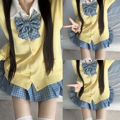 jk制服套装原创校园长袖针织毛衣开衫外套春秋百褶短裙子三件套女