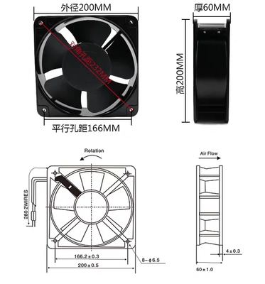 20060滚珠轴流散热风机 AC220V 380V交流 200X200X60M 20CM通风扇