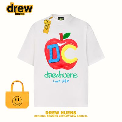 Drew抽象苹果字母图案印花T恤潮