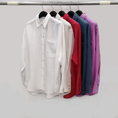 时尚百搭简约多色亚麻衬衫