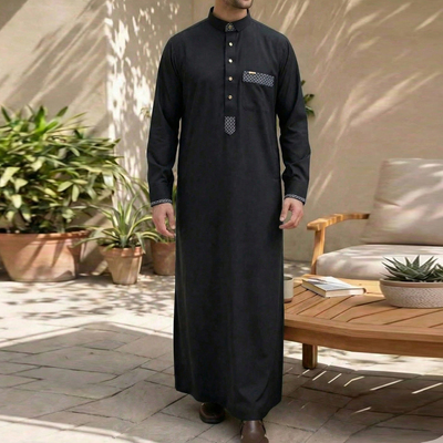 Arab Thobe男士长款袍子刺绣民族服饰宽松男袍大码礼服衬衫大袍