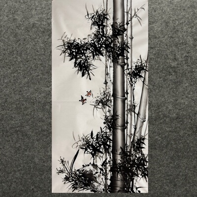 8墨锦轩136X68厘米中堂装饰国画纯手绘花鸟画四尺竹子 竹报平安