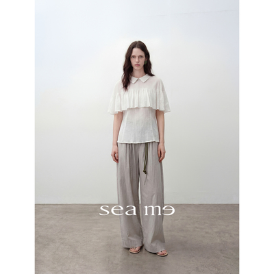 Seame汐觅 4/7【新品95折】最小的派对 纯棉斗篷设计感压皱衬衫女