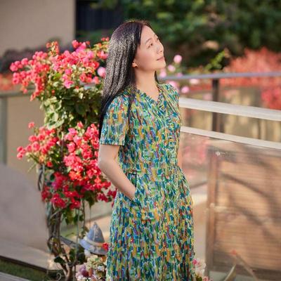 琳丹乐 丹同款 2025新品绿花网纱连衣裙58004