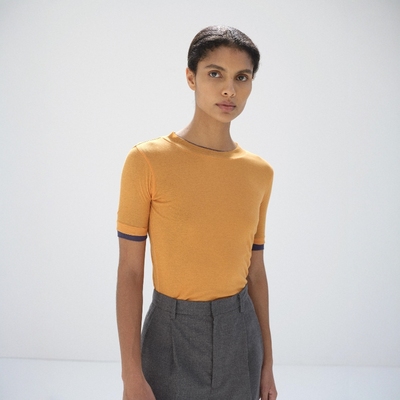 AURALEE长绒棉纯色罗纹短袖T恤