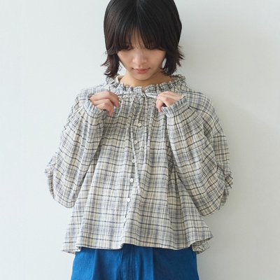 bulledesavon系带格纹衬衫