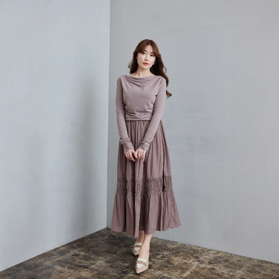 Herlipto优雅拼色压褶连衣裙