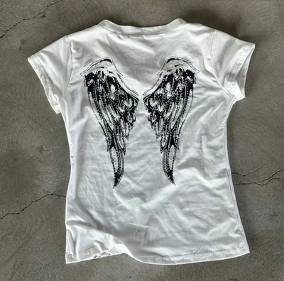 Shawne 26s春新韩国正品代购 Y2K个性十字架翅膀印花显瘦短袖T恤