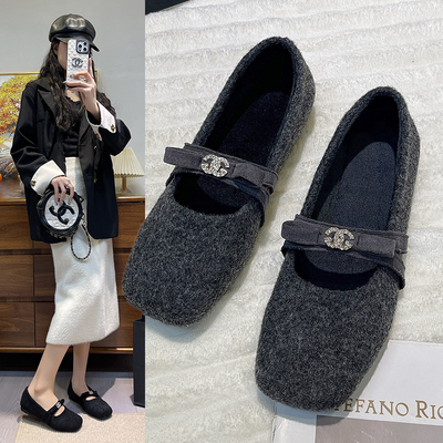 玛丽珍一脚蹬平底浅口豆豆鞋女