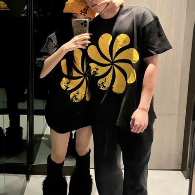 Aew美式街头Flower系列创意印花宽松夏季情侣圆领330G重磅短袖Tee