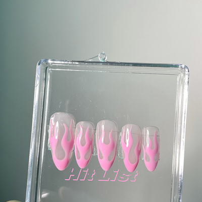 辣妹粉色火焰穿戴式少女指甲贴