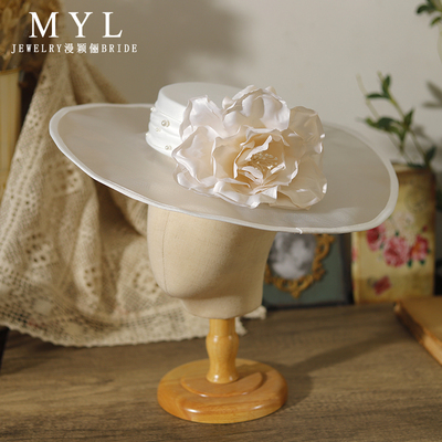 新品新娘白色立体大花朵优雅礼帽结婚外景样片拍照演出造型帽子