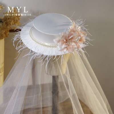 花朵缎面花帽新娘法式复古帽饰