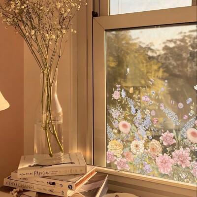 Funlife清新法式繁花免胶窗贴纸