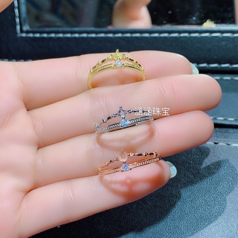 s925银活口戒指空托时尚精致圆形3*3m代镶嵌是日韩礼物饰品托_虎窝淘