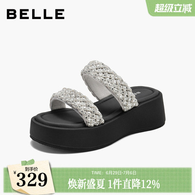 百丽闪耀星河拖沙滩休闲拖鞋女2026新款厚底增高外穿拖鞋B3275BT6