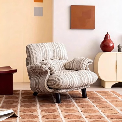 法式慵懒灰白条纹单人沙发椅