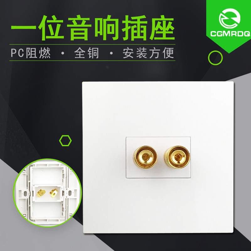 86型一位音响插座面板两柱接线二联音响二头接口音箱音频专用插座
