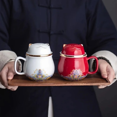 1pc Ceramic Portable Lucky Cat Tea Mug Drinking Cup with In