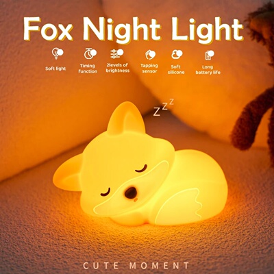 Cute Silicone Squishy Night Lamp Fox Rabbit Dimmable Nurser