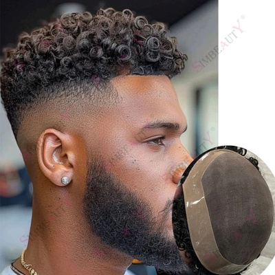 10mm/12mm Afro Man Kinky Curly Natural Human Hair Toupee Af