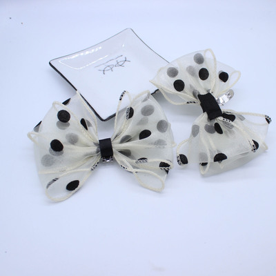小香风网纱蝴蝶结鞋扣配饰黑白波点丝带装饰品女士鞋花