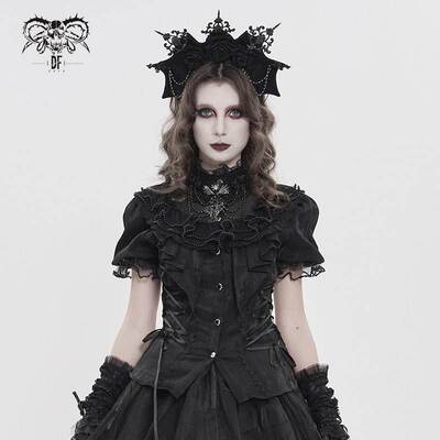 Devil Fashion恶魔时尚哥特暗黑女装花边短袖衬衫T恤SHT15101