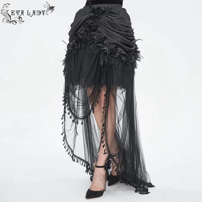 DevilFashion哥特风蕾丝暗纹开衩长裙SKT23603