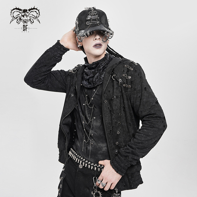 DevilFashion哥特风黑色破洞设计带帽外套CT274