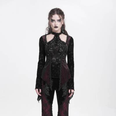 EVA LADY恶魔时尚女装哥特朋克暗黑哥特亮光挂脖长袖T恤 ETT04102