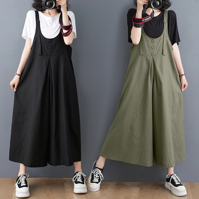 大码连体裤2024年新款夏季休闲工装背带长裤显瘦阔腿裤宽松裙裤女