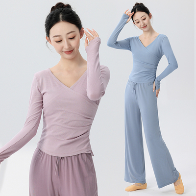 舞蹈练功服女套装古典舞跳舞服专业现代舞形体基训练服民族舞上衣