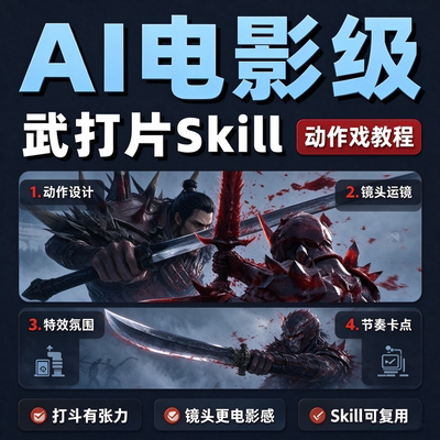 AI电影级武打片Skill教程动作设计镜头运镜特效氛围卡点复用素材
