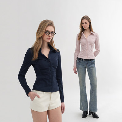 JimKet复古褶皱收腰弹力