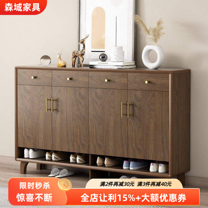新中式鞋柜家用门口实木框大容量储物柜客厅入户玄关收纳门外柜子