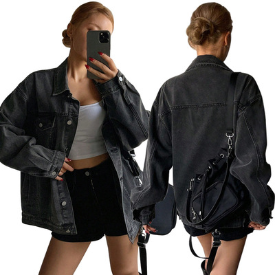 women jeans jacket coat ladies 2026气质牛仔长袖翻领开衫外套