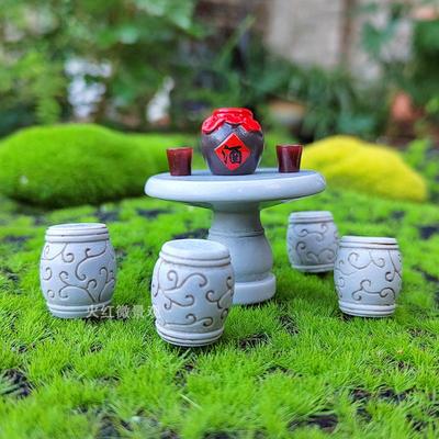 复古迷你中式古风小圆桌小石桌石凳古建筑模型盆景微景观造景摆件