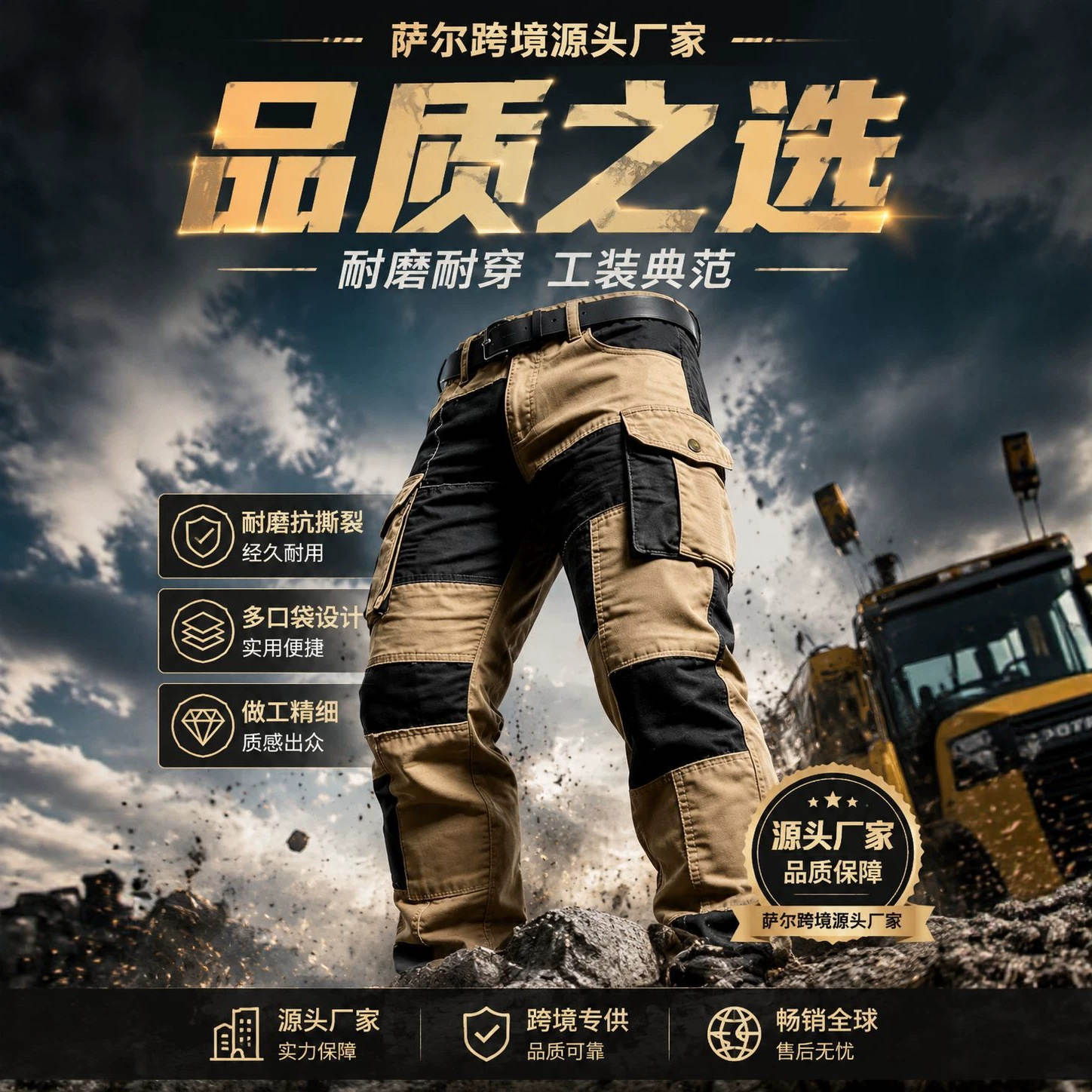 100%棉外贸亚马逊战术爬山多口袋户外男士拼接色块休闲工装长裤