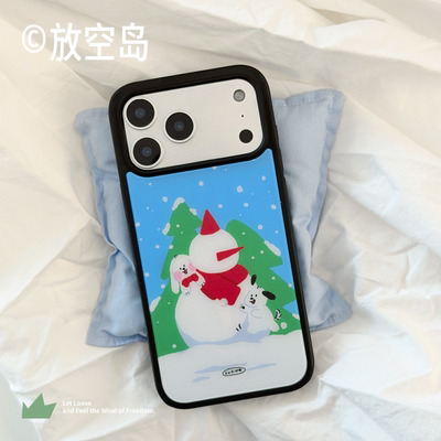 放空岛正版原创丨＜冬天快乐＞雪人黑边磨砂磁吸手机壳轻薄不沾指纹小众设计高级感iPhone17promax