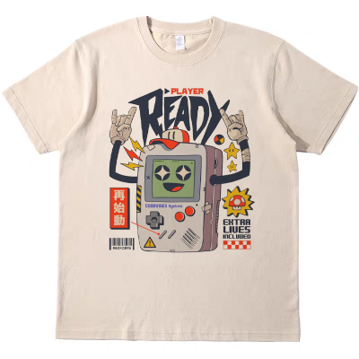 开始游戏 趣味搞怪阿美咔叽短袖bf男女情侣T恤纯棉t复古teeshirt