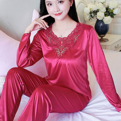 薄款丝绸高贵风两件套长袖长裤