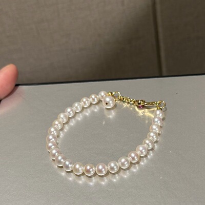 新品龙虾扣手链 5-6mm淡水珍珠14k注金“红宝”龙虾扣简约贵气