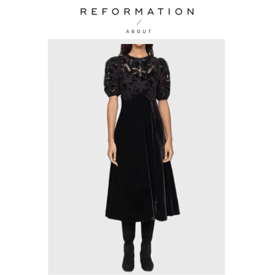 【现货】About Reformation天鹅绒长裙 早春黑色镂空丝绒连衣裙
