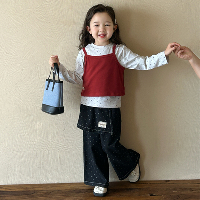 女童吊带+T恤+牛仔裤春秋套装