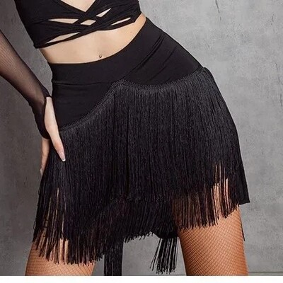 新款拉丁舞练功服成人女专业舞服套装不规则流苏裙子摩登