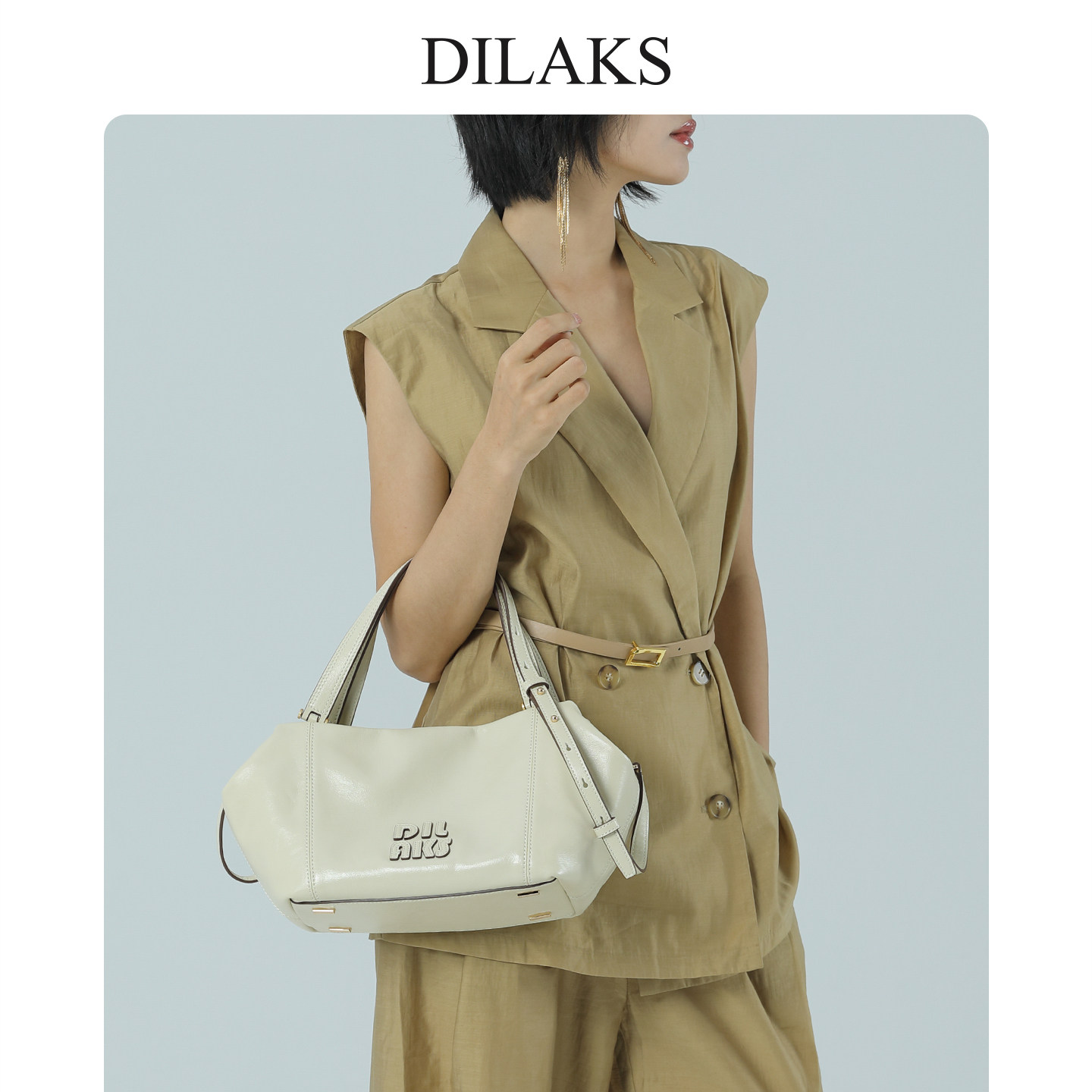 【会员内购会】DILAKS迪莱克丝植鞣牛皮饺子包女hobo包手提斜挎包