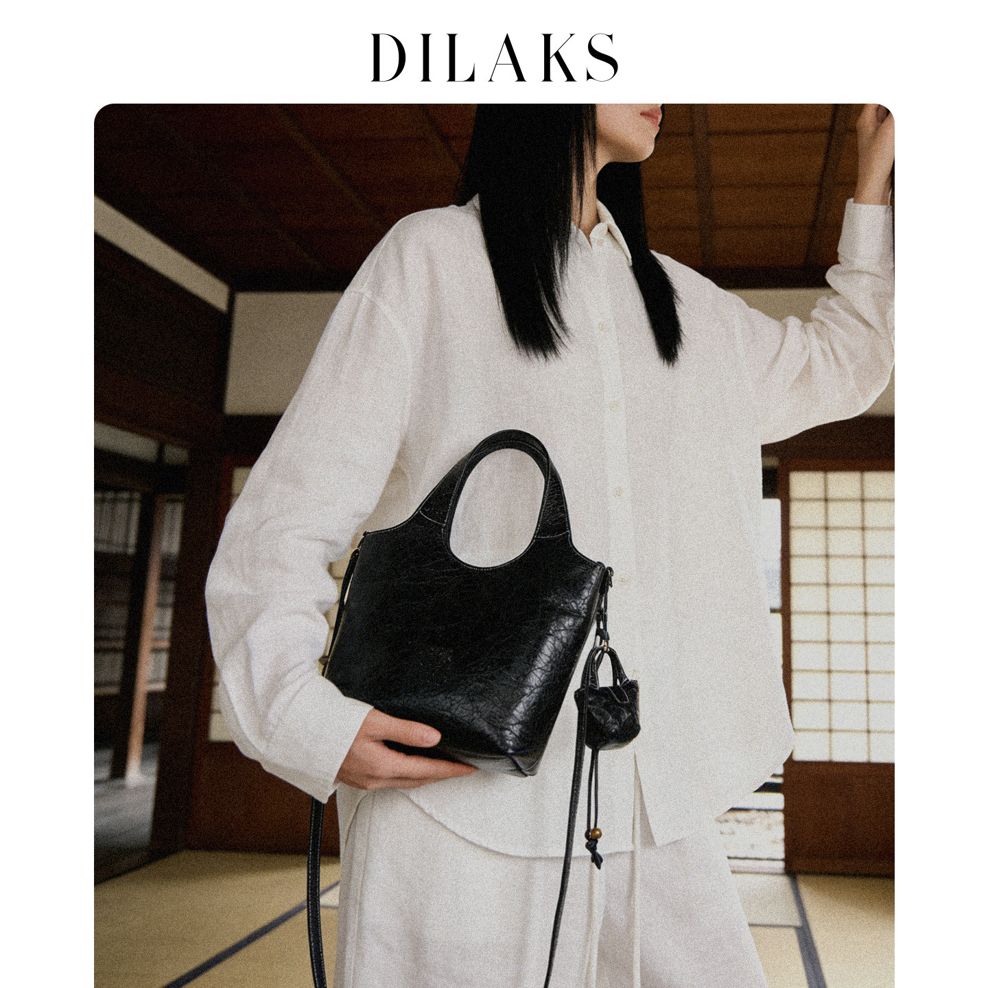 DILAKS迪莱克丝2026新款油蜡褶皱牛皮菜篮子包包轻奢感手提水桶包