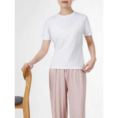 鹿岛什物纪WDQ20002女士全棉磨毛收腰修身显瘦正肩圆领短袖T恤衫