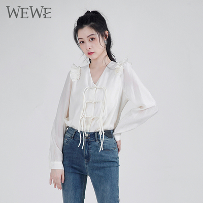 WEWE唯唯直筒通勤单排扣长袖V领